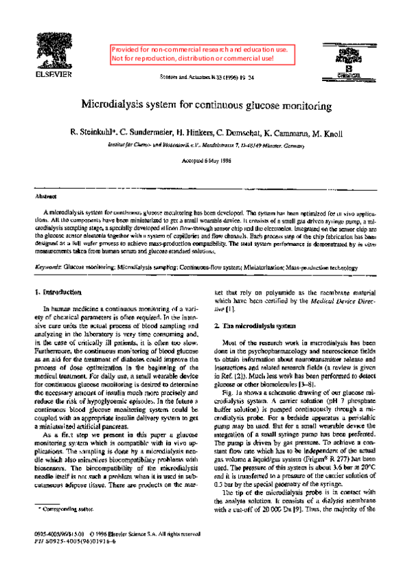 (PDF) Microdialysis system for continuous glucose monitoring