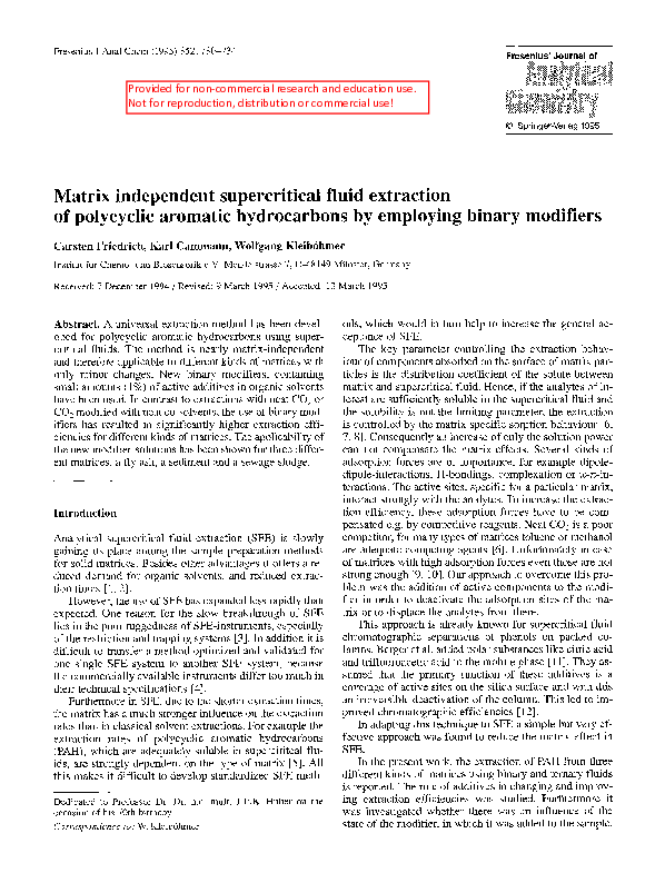 (PDF) Matrix independent supercritical fluid extraction of polycyclic aromatic hydrocarbons by ...