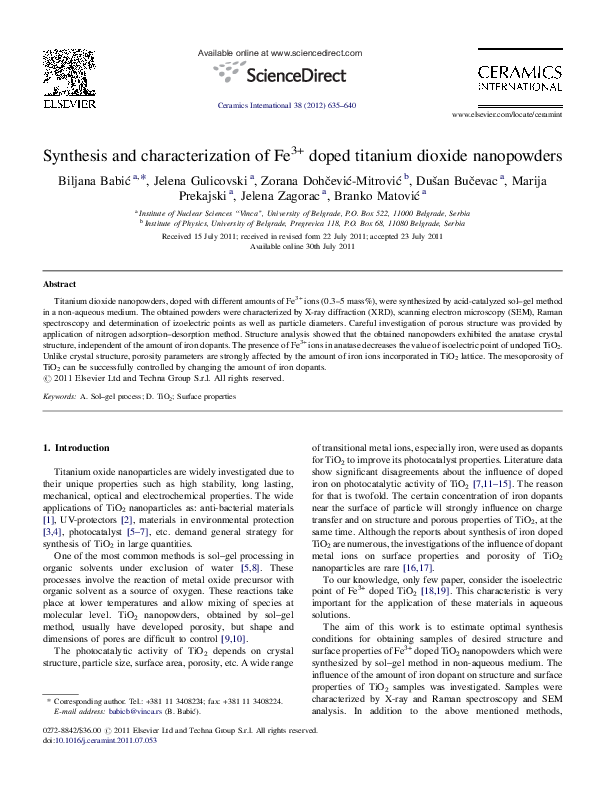 (PDF) Synthesis and characterization of Fe3+ doped titanium dioxide nanopowders