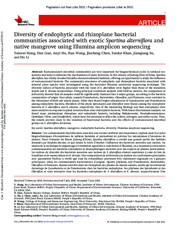 (PDF) Diversity of endophytic and rhizoplane bacterial communities associated with exotic ...
