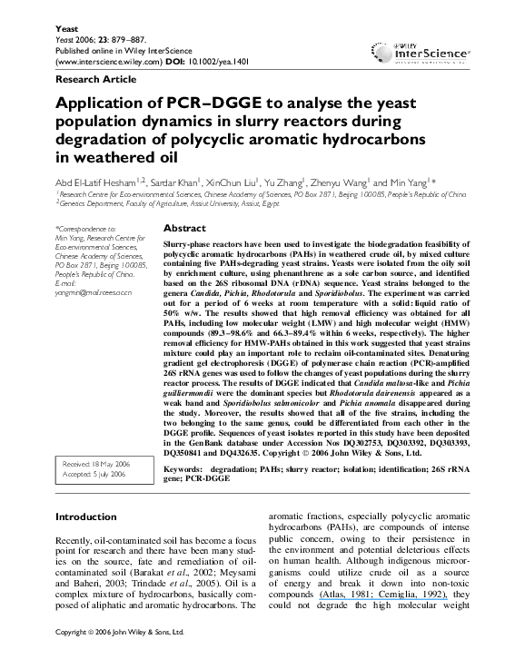 (PDF) Application of PCR–DGGE to analyse the yeast population dynamics in slurry reactors during ...