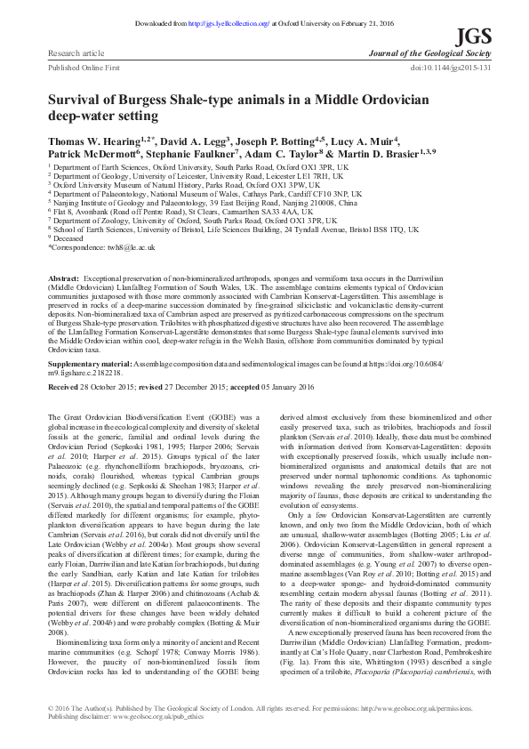 (PDF) Survival of Burgess Shale-type animals in a Middle Ordovician ...
