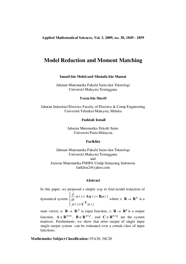 (PDF) Model Reduction and Moment Matching