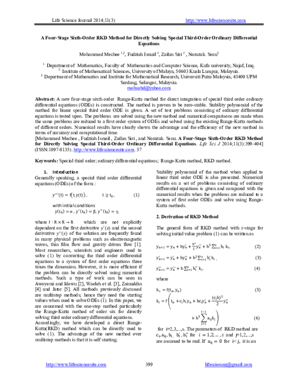 Pdf A Four Stage Sixth Order Rkd Method For Directly Solving Special Third Order Ordinary