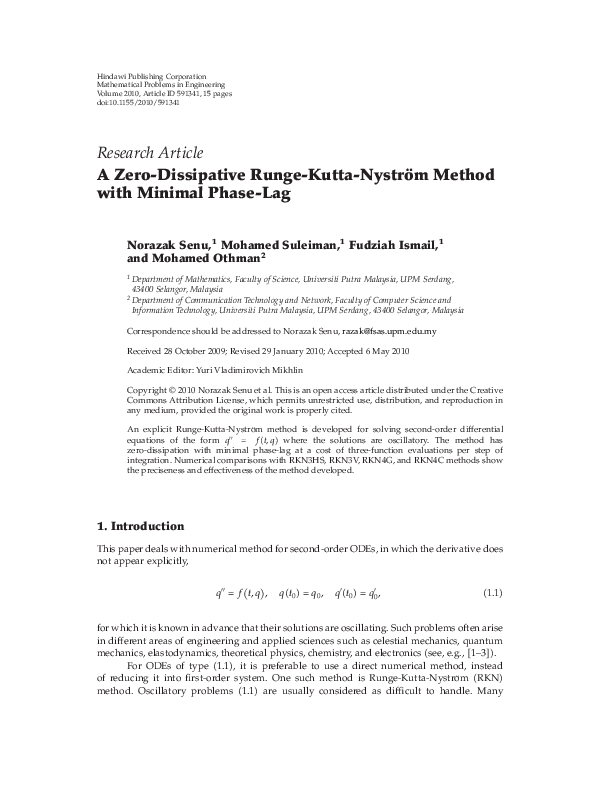 (PDF) A Zero-Dissipative Runge-Kutta-Nyström Method with Minimal Phase-Lag