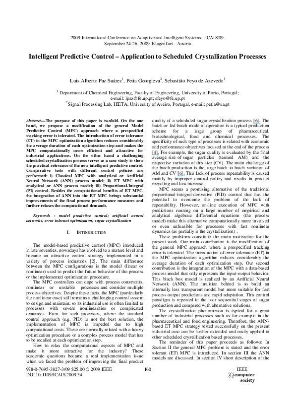 (PDF) Intelligent Predictive Control - Application to Scheduled Crystallization Processes