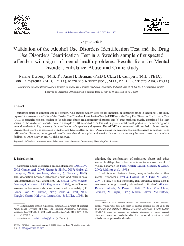 (PDF) VALIDATION OF THE ALCOHOL USE DISORDERS IDENTIFICATION TEST ...