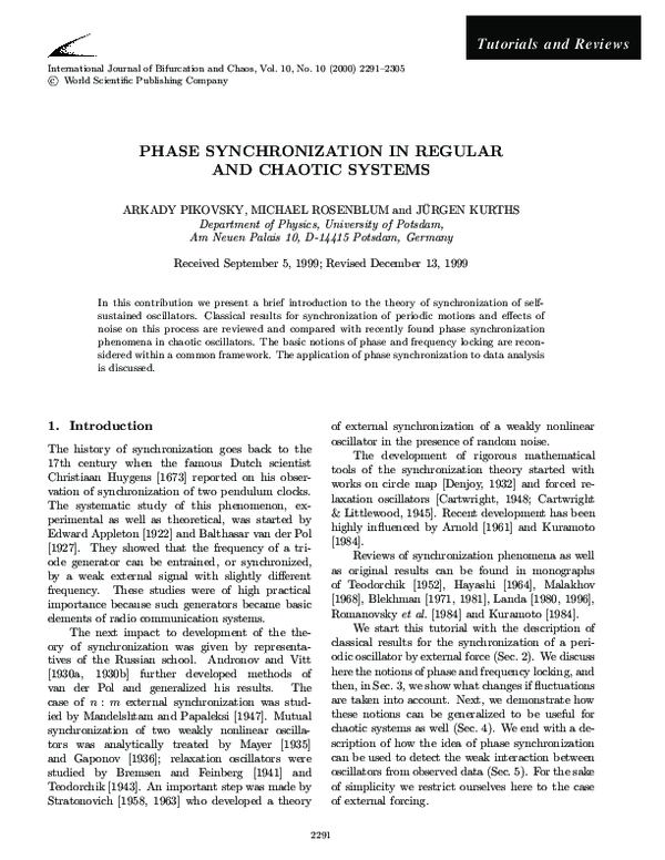 (PDF) Phase Synchronization in Regular and Chaotic Systems