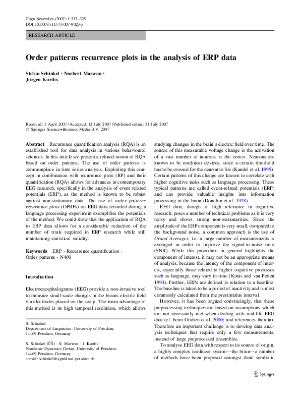 (PDF) Order patterns recurrence plots in the analysis of ERP data