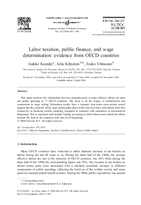 (PDF) Labor taxation, public finance, and wage determination: evidence ...
