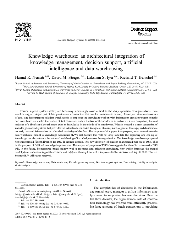 (PDF) Knowledge warehouse: an architectural integration of knowledge ...