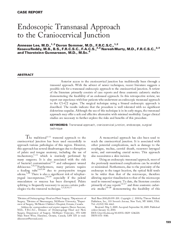 (PDF) Endoscopic Transnasal Approach to the Craniocervical Junction