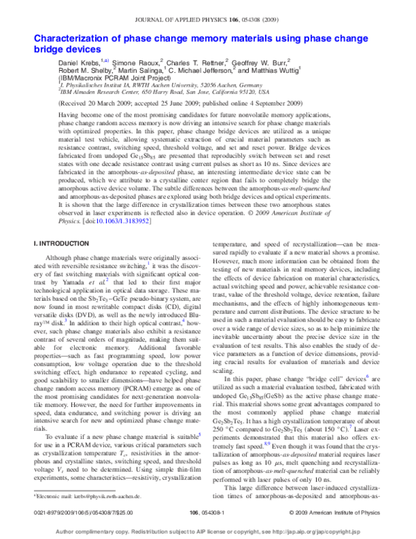 (PDF) Characterization of phase change memory materials using phase change bridge devices