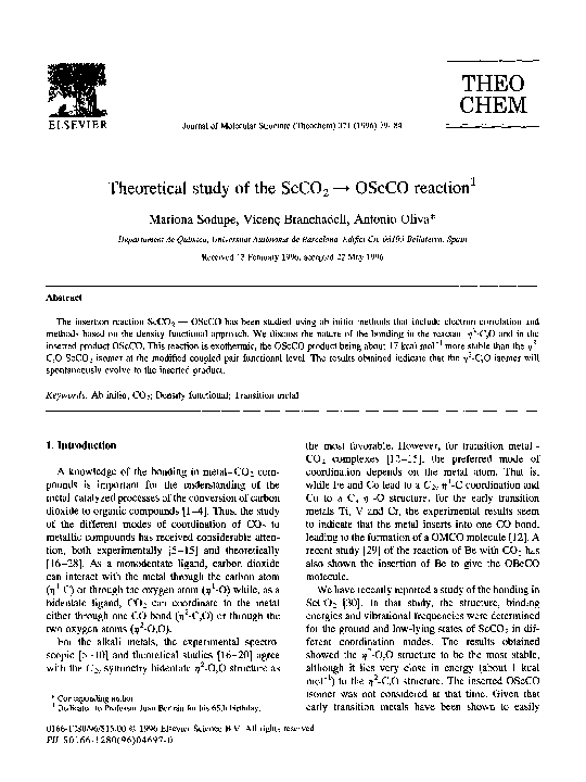 (PDF) Theoretical study of the ScCO2 → OScCO reaction