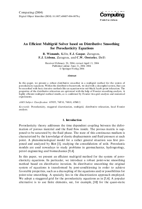 Pdf An Efficient Multigrid Solver Based On Distributive Smoothing For