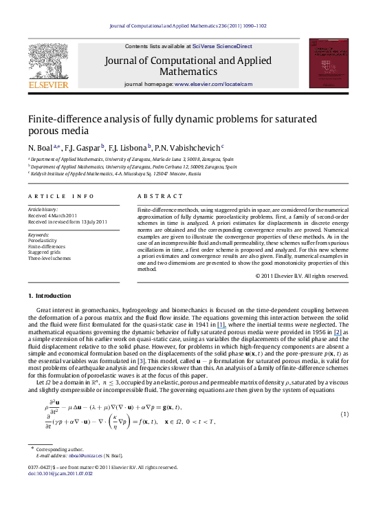(PDF) Finite-difference analysis of fully dynamic problems for saturated porous media