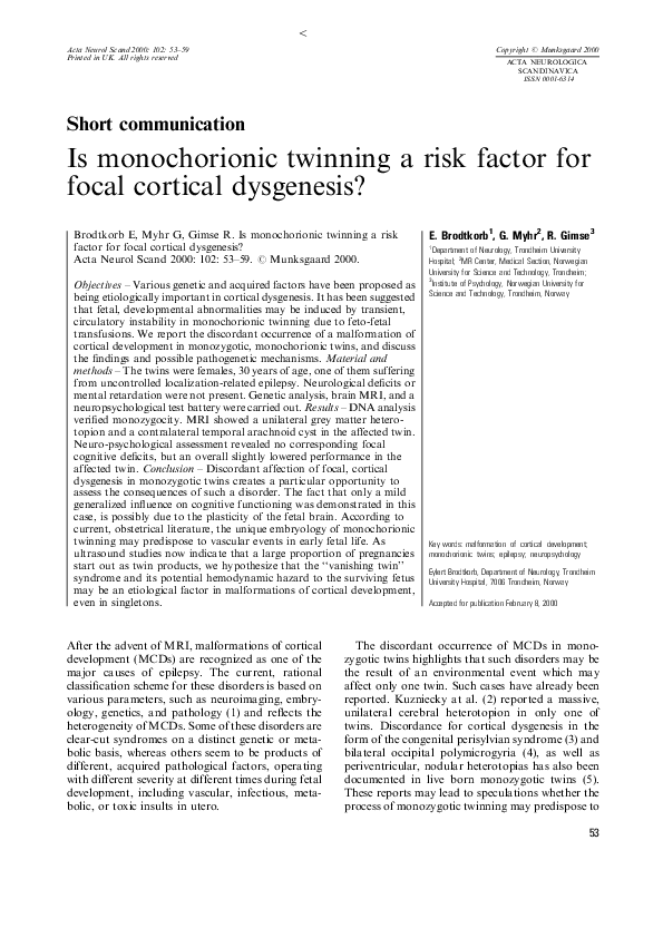 (PDF) Is monochorionic twinning a risk factor for focal cortical ...