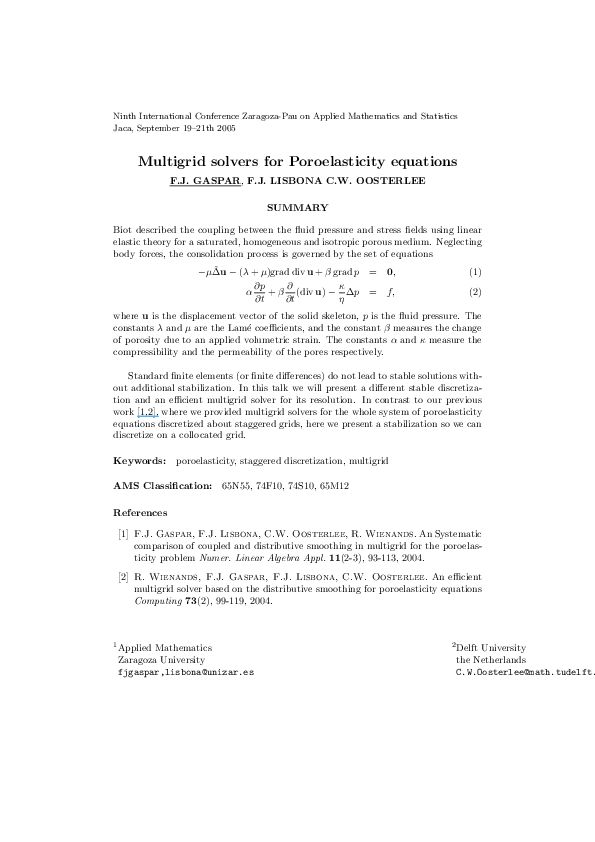 (PDF) Multigrid solvers for Poroelasticity equations