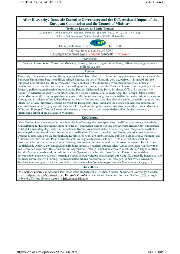 (PDF) After hierarchy? Domestic executive governance and the ...