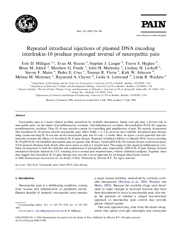 (PDF) Repeated intrathecal injections of plasmid DNA encoding ...