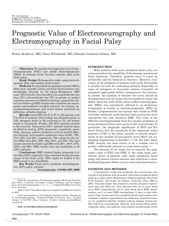 (PDF) Prognostic value of electroneurography and electromyography in ...