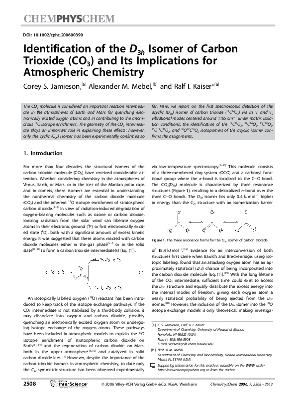 (PDF) Identification of theD3h Isomer of Carbon Trioxide (CO3) and Its ...