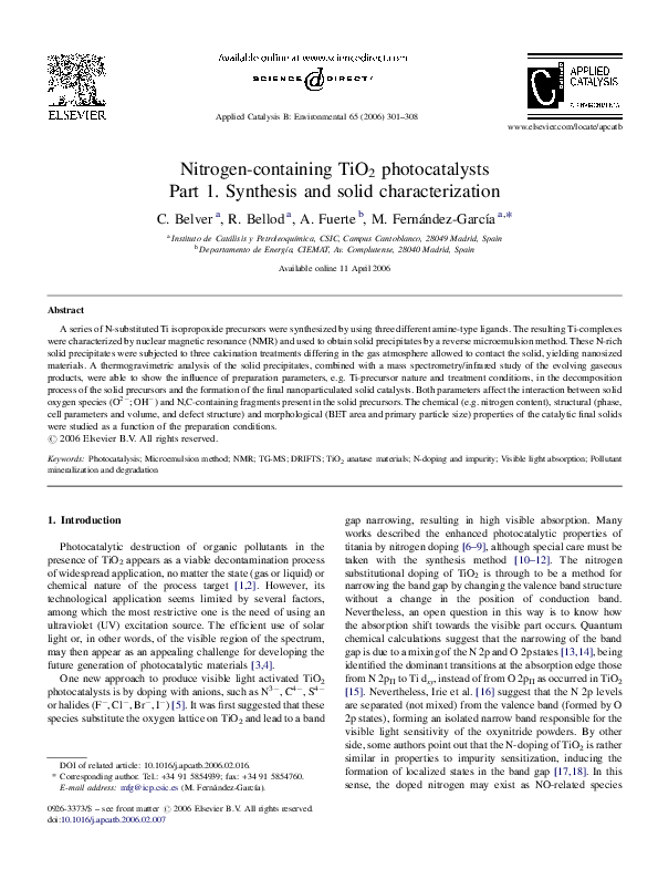 (PDF) Nitrogen-containing TiO2 photocatalysts