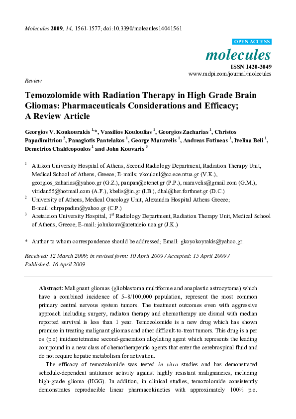 (PDF) Temozolomide with Radiation Therapy in High Grade Brain Gliomas ...