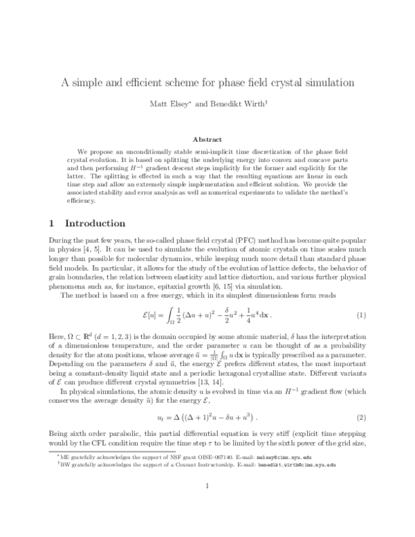 (PDF) A simple and efficient scheme for phase field crystal simulation