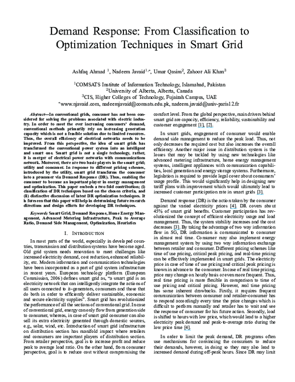 (PDF) Demand Response: From Classification to Optimization Techniques ...