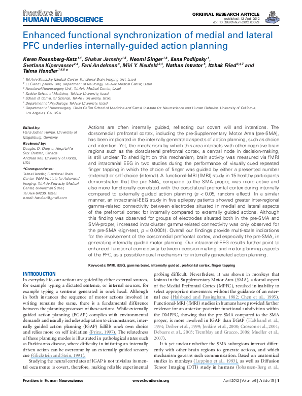 (PDF) Enhanced functional synchronization of medial and lateral PFC underlies internally-guided ...