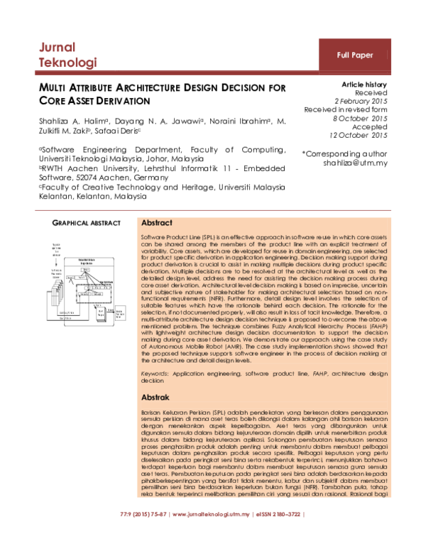 Pdf Multi Attribute Architecture Design Decision For Core Asset