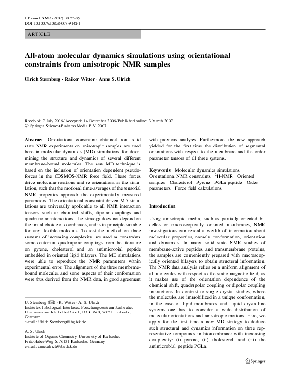 (PDF) All-atom molecular dynamics simulations using orientational constraints from anisotropic ...