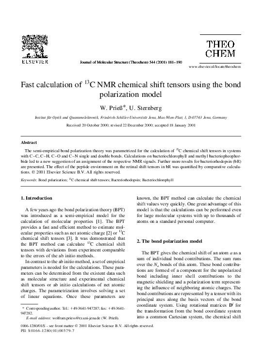 (PDF) Fast calculation of 13C NMR chemical shift tensors using the bond polarization model