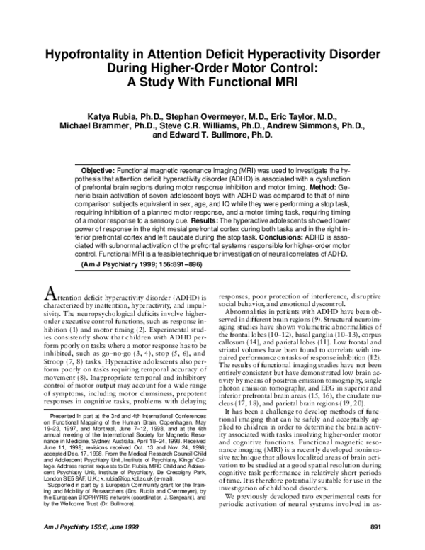 (PDF) Hypofrontality in Attention Deficit Hyperactivity Disorder During ...