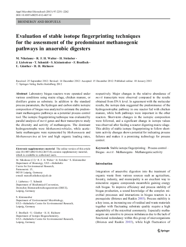 (PDF) Evaluation of stable isotope fingerprinting techniques for the ...