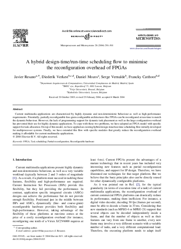 Pdf A Hybrid Design Timerun Time Scheduling Flow To Minimise The Reconfiguration Overhead Of