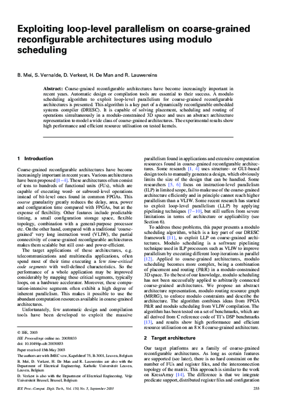 (PDF) Exploiting loop-level parallelism on coarse-grained reconfigurable architectures using ...