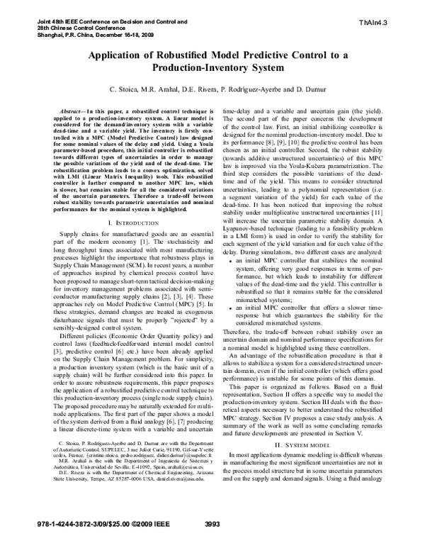 Pdf Application Of Robustified Model Predictive Control To A Production Inventory System