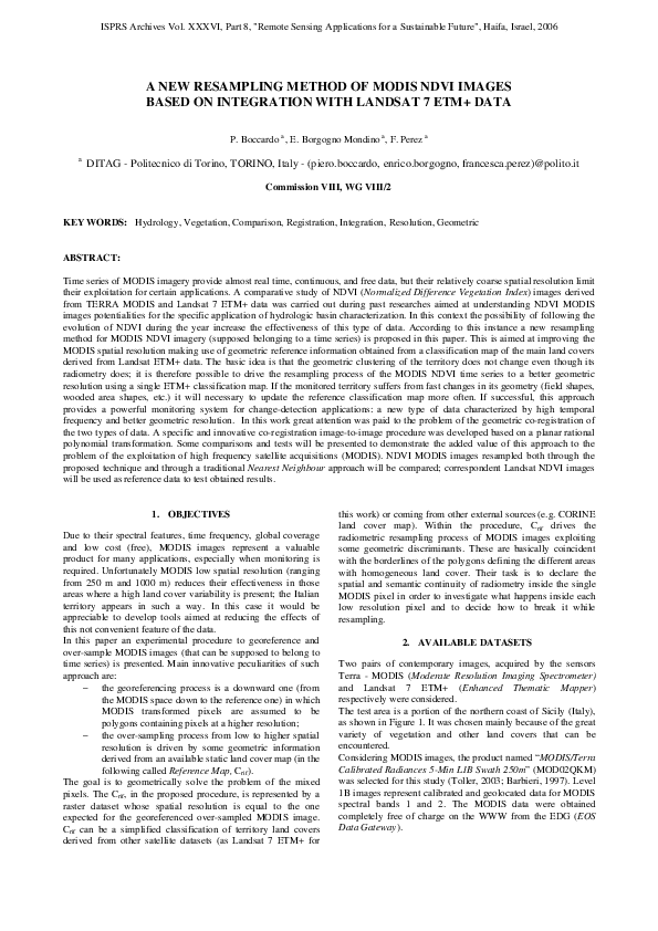 (PDF) A new resampling method of MODIS NDVI images based on integration with Landsat 7 ETM+ data