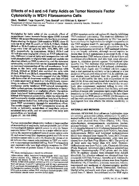 (PDF) Effects of n−3 and n−6 fatty acids on tumor necrosis factor ...