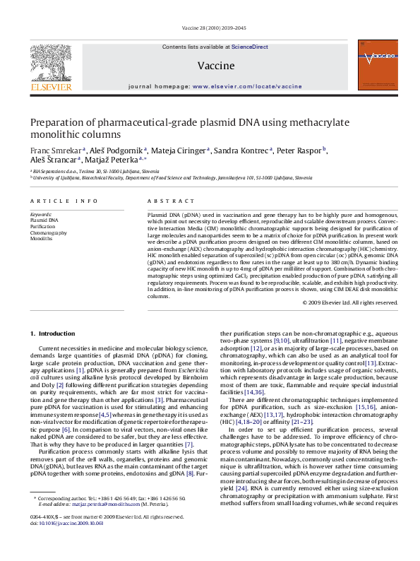 (PDF) Preparation of pharmaceutical-grade plasmid DNA using ...