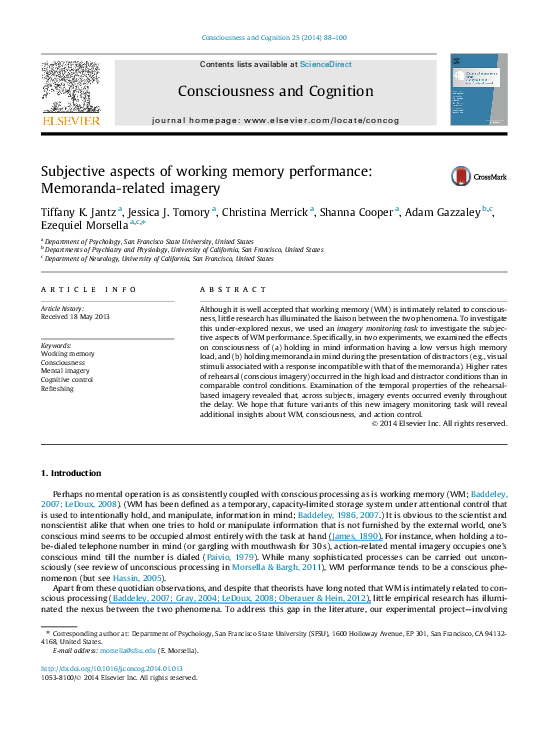 (PDF) Subjective aspects of working memory performance: Memoranda-related imagery