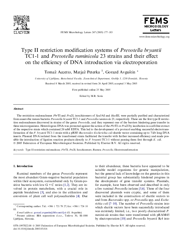 (PDF) Type II restriction modification systems of Prevotella bryantii ...