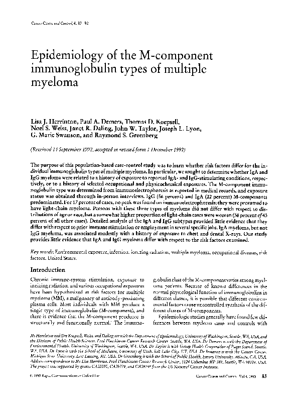 (PDF) Epidemiology of the M-component immunoglobulin types of multiple ...