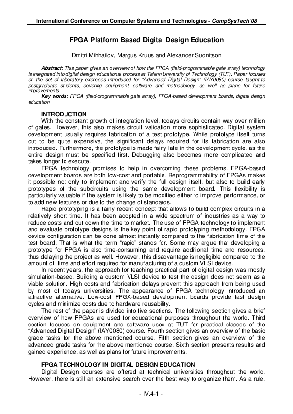 (PDF) FPGA platform based digital design education