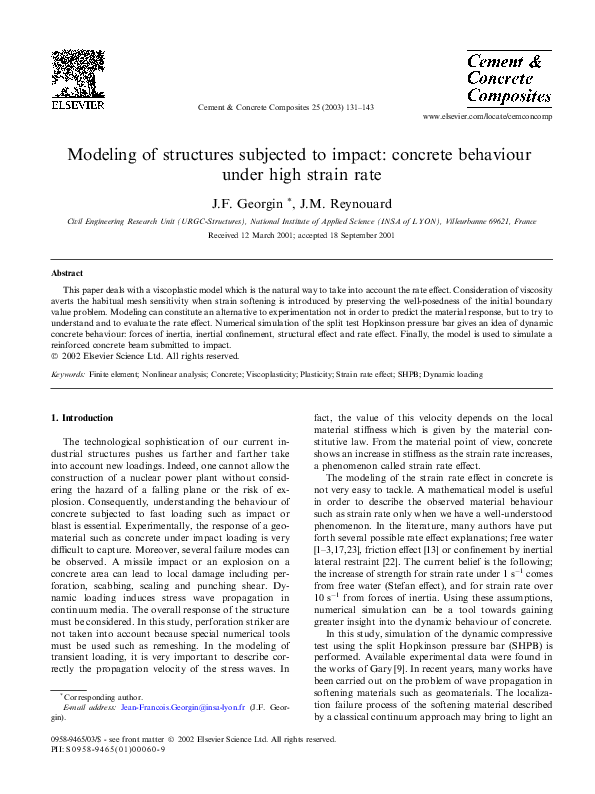 (PDF) Modeling of structures subjected to impact: concrete behaviour ...