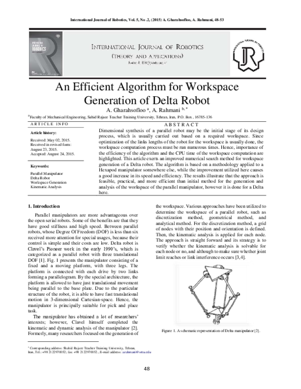An Efficient Algorithm for Workspace Generation of Delta Robot