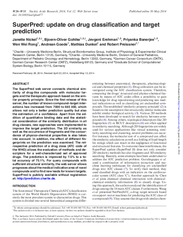 (PDF) SuperPred: update on drug classification and target prediction