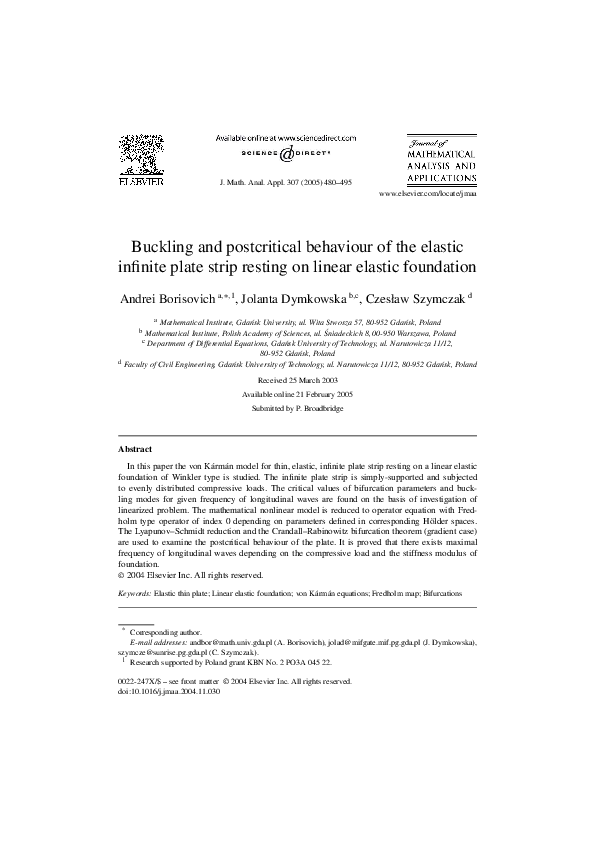 (PDF) Buckling and postcritical behaviour of the elastic infinite plate ...